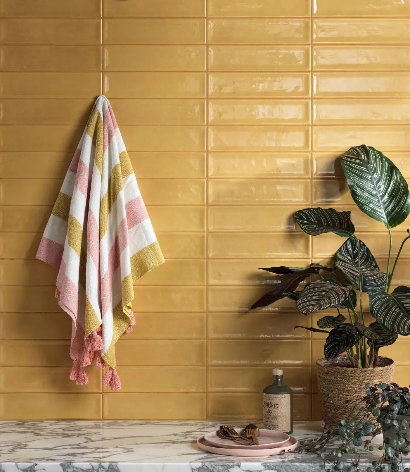 Glazed Mustard Wall Tiles | Mustard Yellow Metro Tiles – Baked Tiles