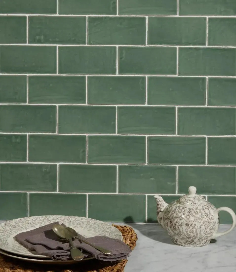 Teal Ceramic Subway Tile | Sea Cabbage | Baked Tiles