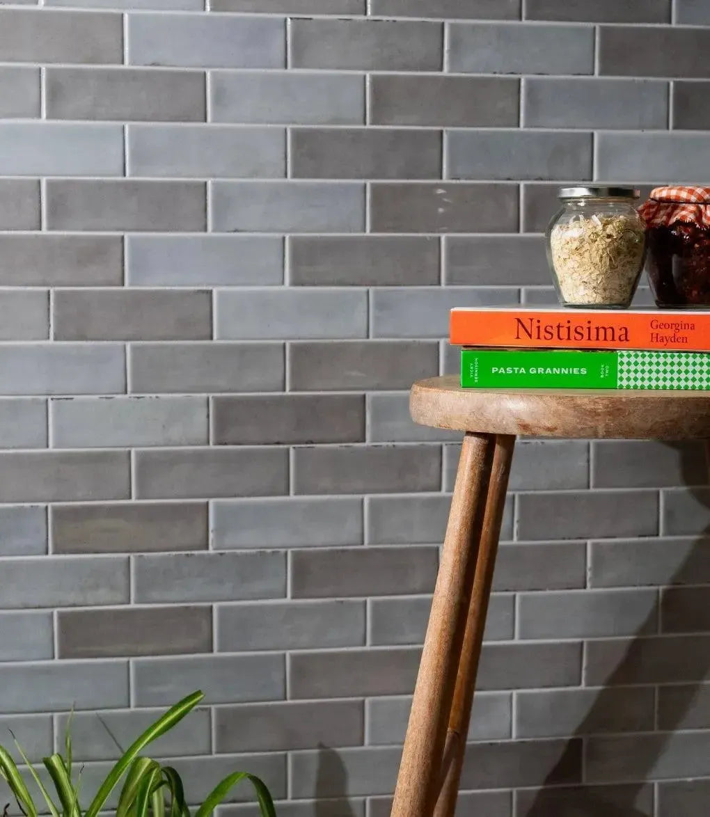 Gloss Light Grey Brick Tiles | Little Bricks | Baked Tiles