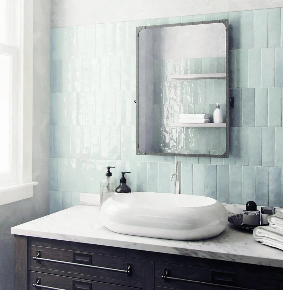 Glazed Light Blue Tiles | Light Blue Brick Tiles | Baked Tiles