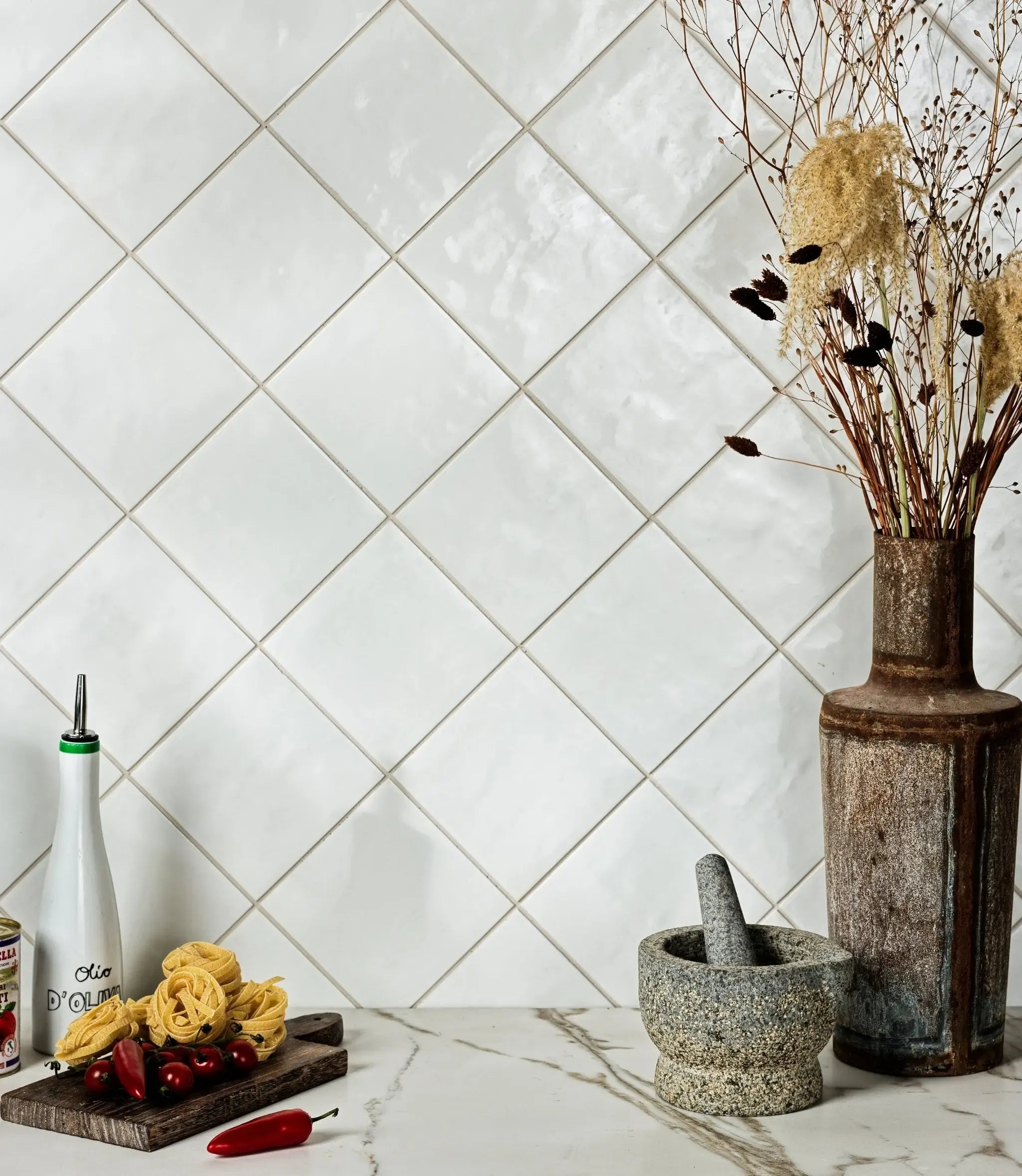 Marrakesh Square Gloss White Tiles | Textured White Tiles – Baked Tiles