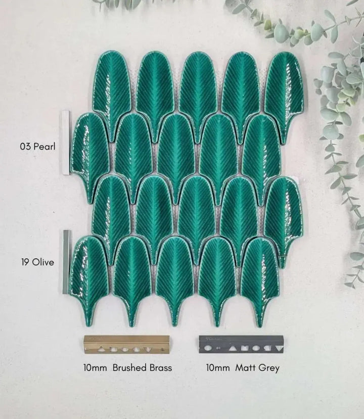 Feather Shaped Emerald Green Tiles | Green Art Deco Tiles – Baked Tiles