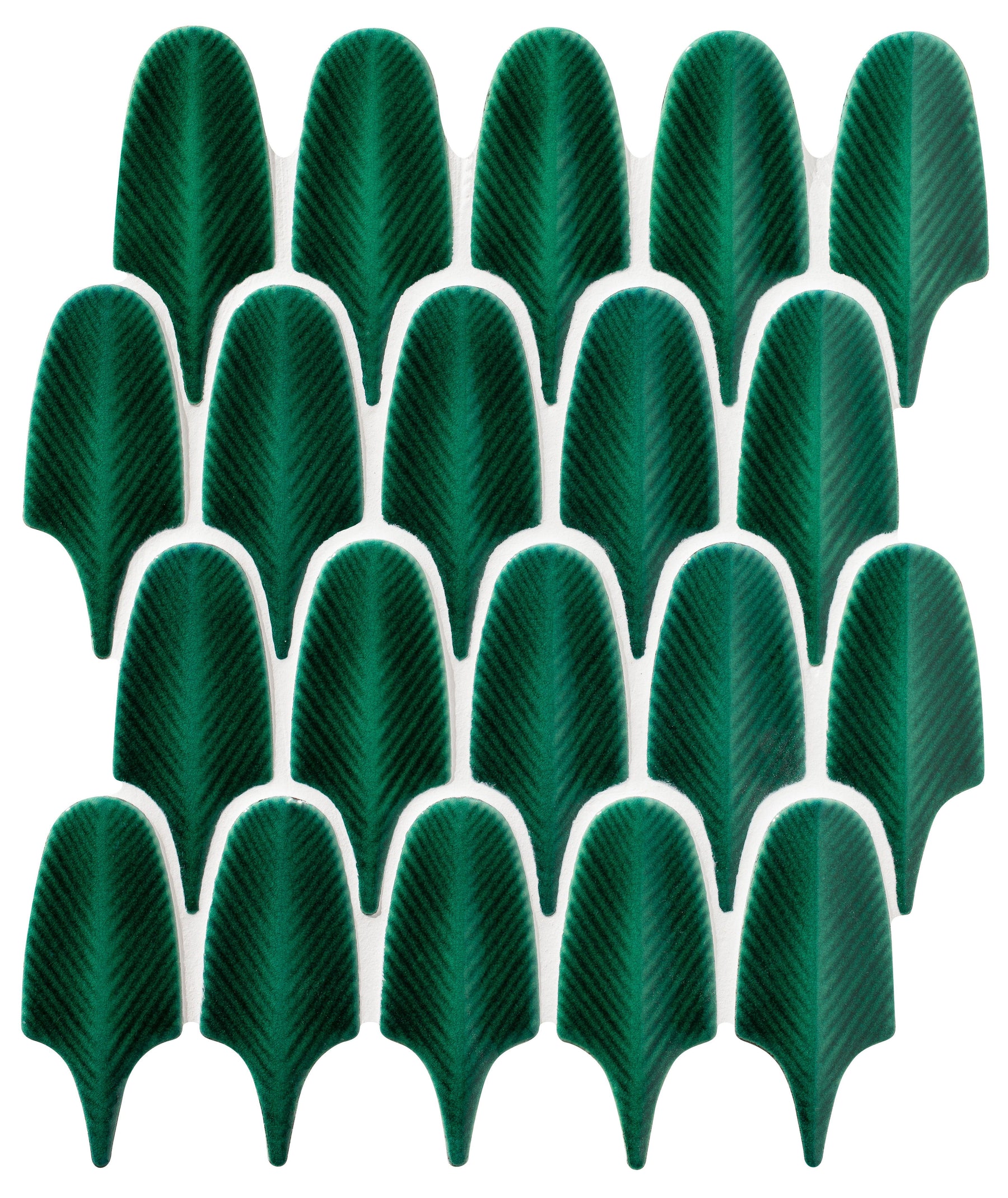 Feather Shaped Emerald Green Tiles | Green Art Deco Tiles – Baked Tiles